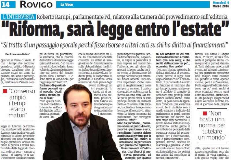 Rampi sicuro: Riforma editoria legge entro l'estate - Editoria.tv